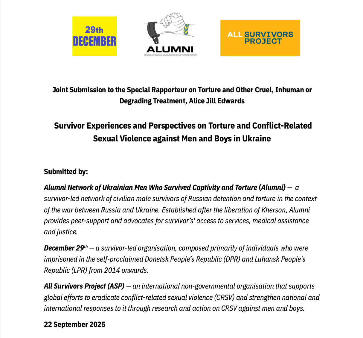 Survivor Experiences and Perspectives on Torture and Conflict-Related ...